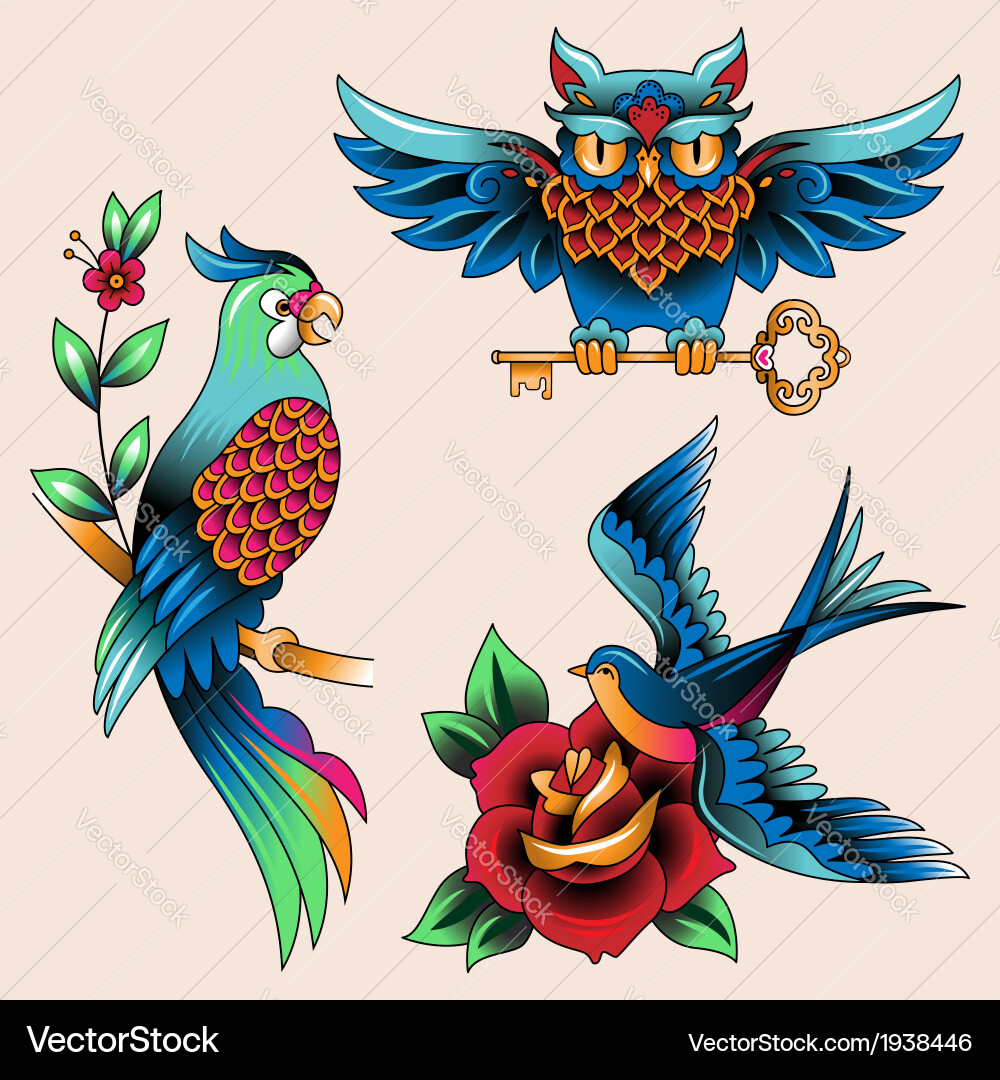 Traditional Bird Tattoos Royalty Free Vector Image