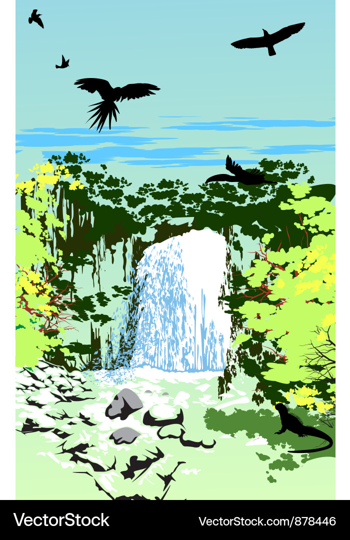 Wild jungle waterfall Royalty Free Vector Image