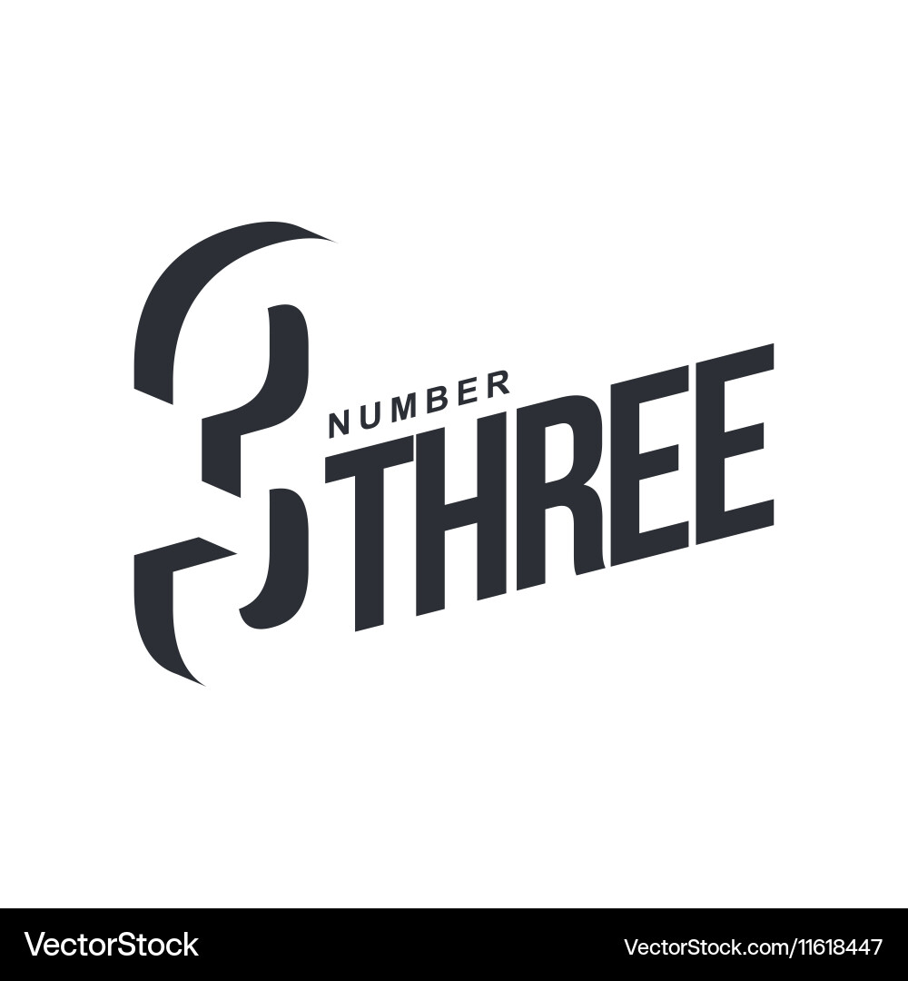 Black and white number three diagonal logo Vector Image
