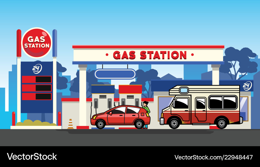 Car refueling in gas station Royalty Free Vector Image