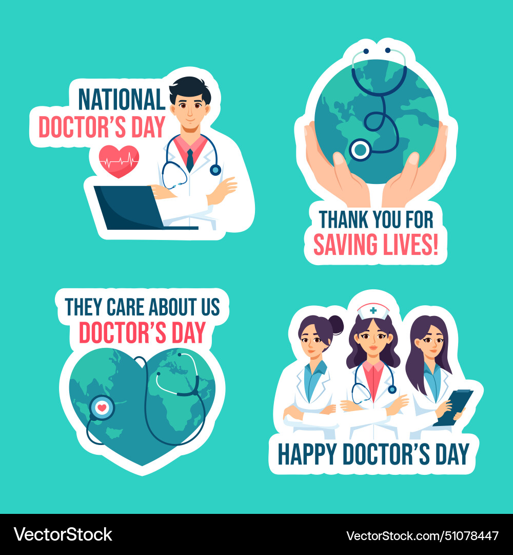Doctors day label flat cartoon hand drawn Vector Image