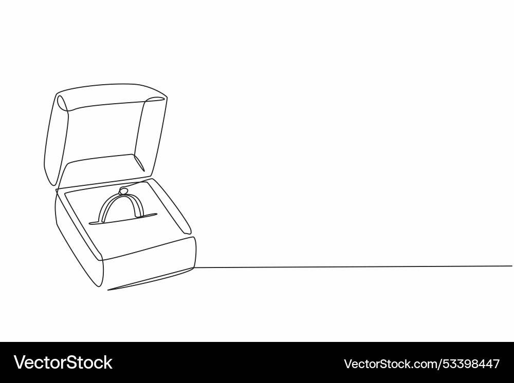 Single one line drawing open ring box Royalty Free Vector