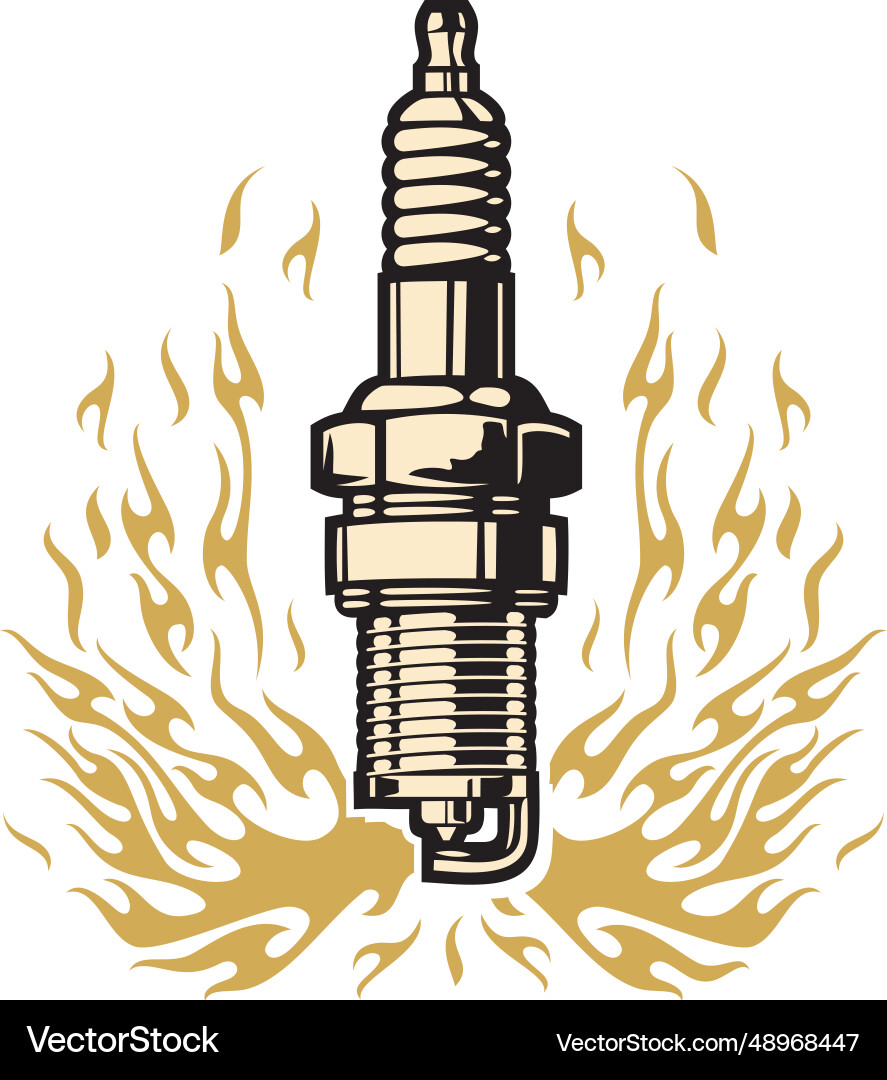 Spark plug with flame Royalty Free Vector Image