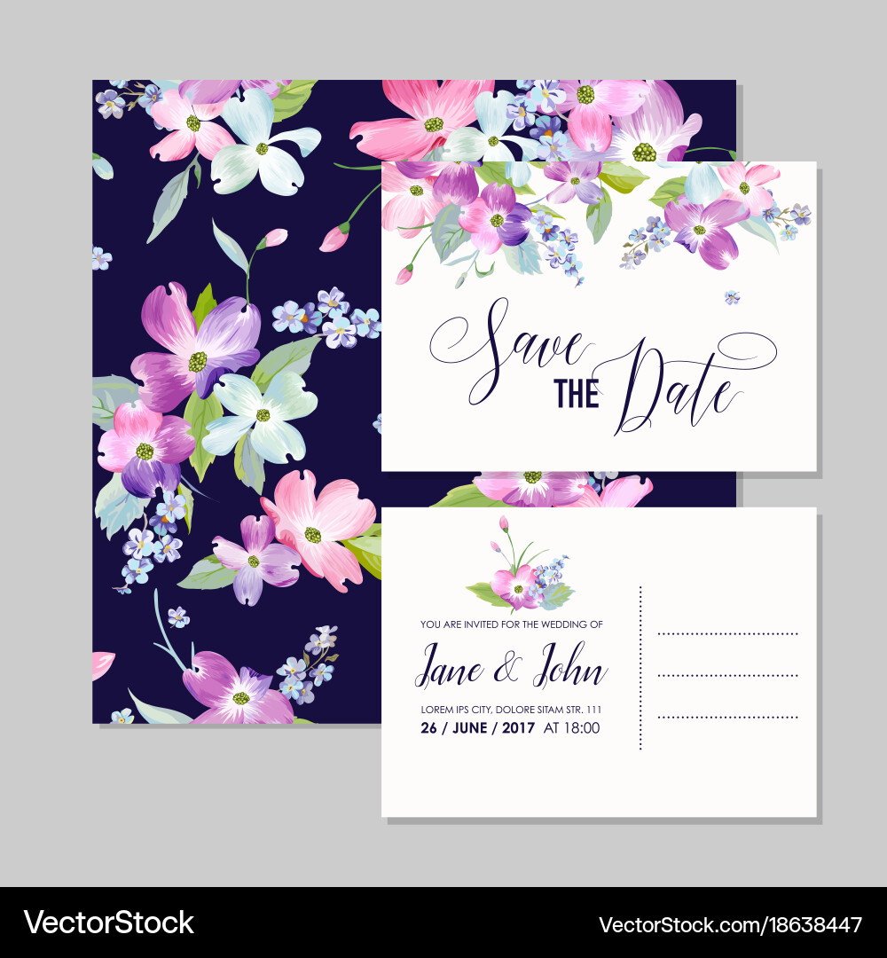 Wedding invitation template with spring flowers Vector Image