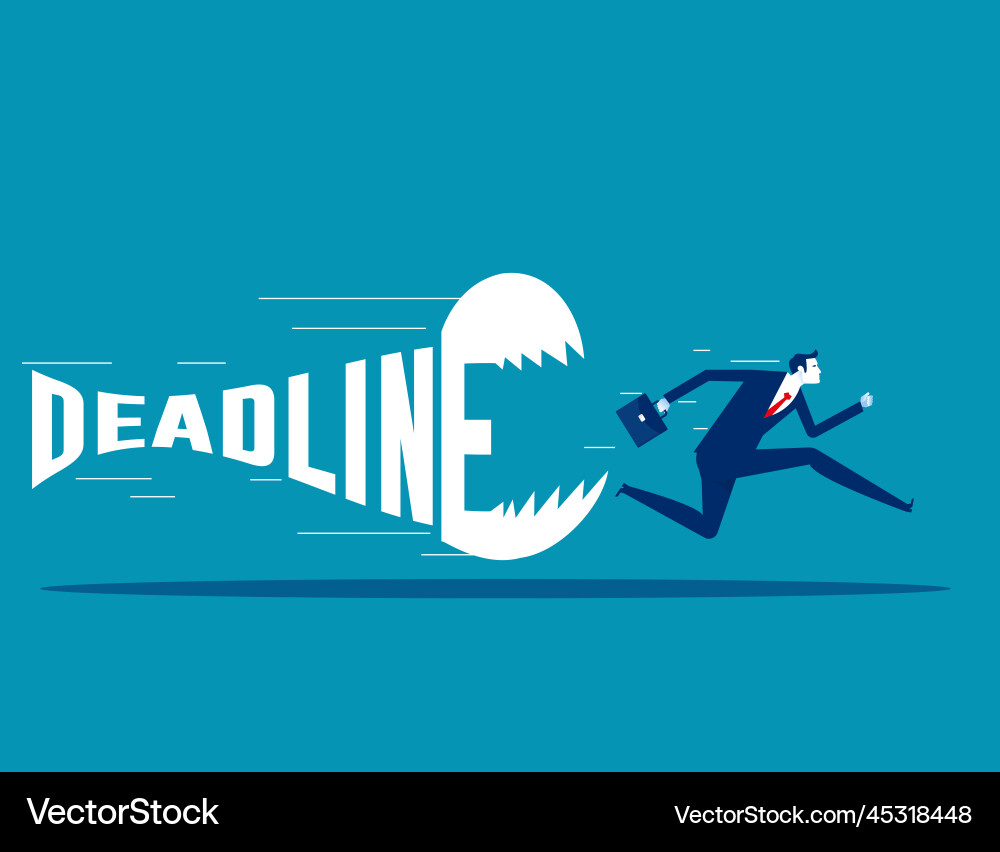 Businessman running in panic from big deadline Vector Image