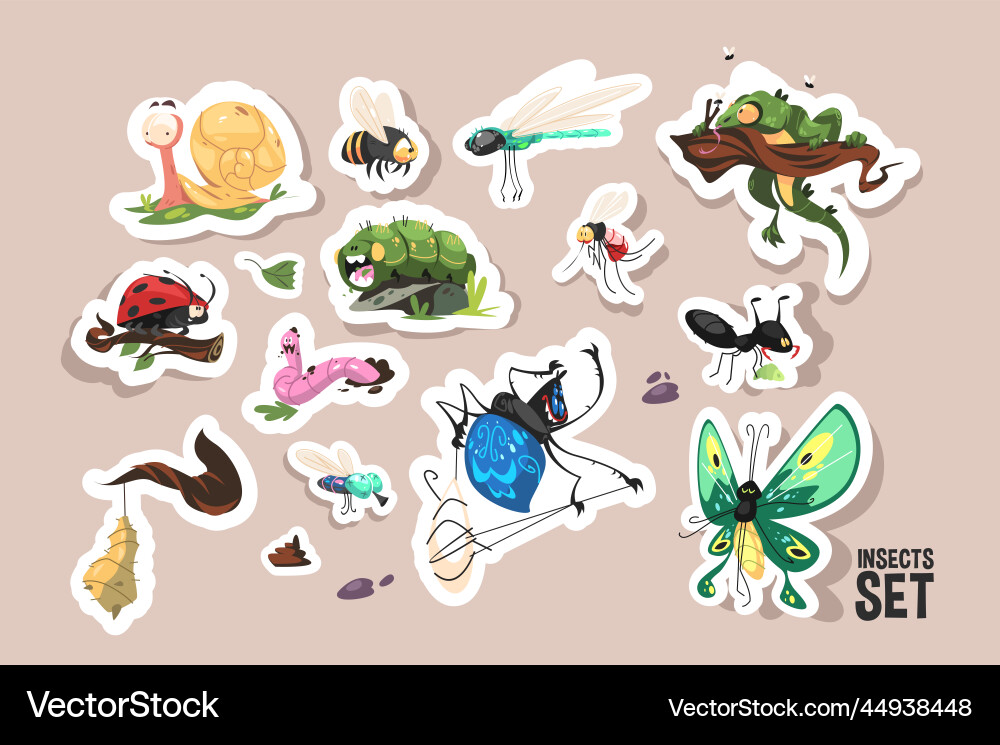 Colorful Cartoon Insect Collection Royalty Free Vector Image