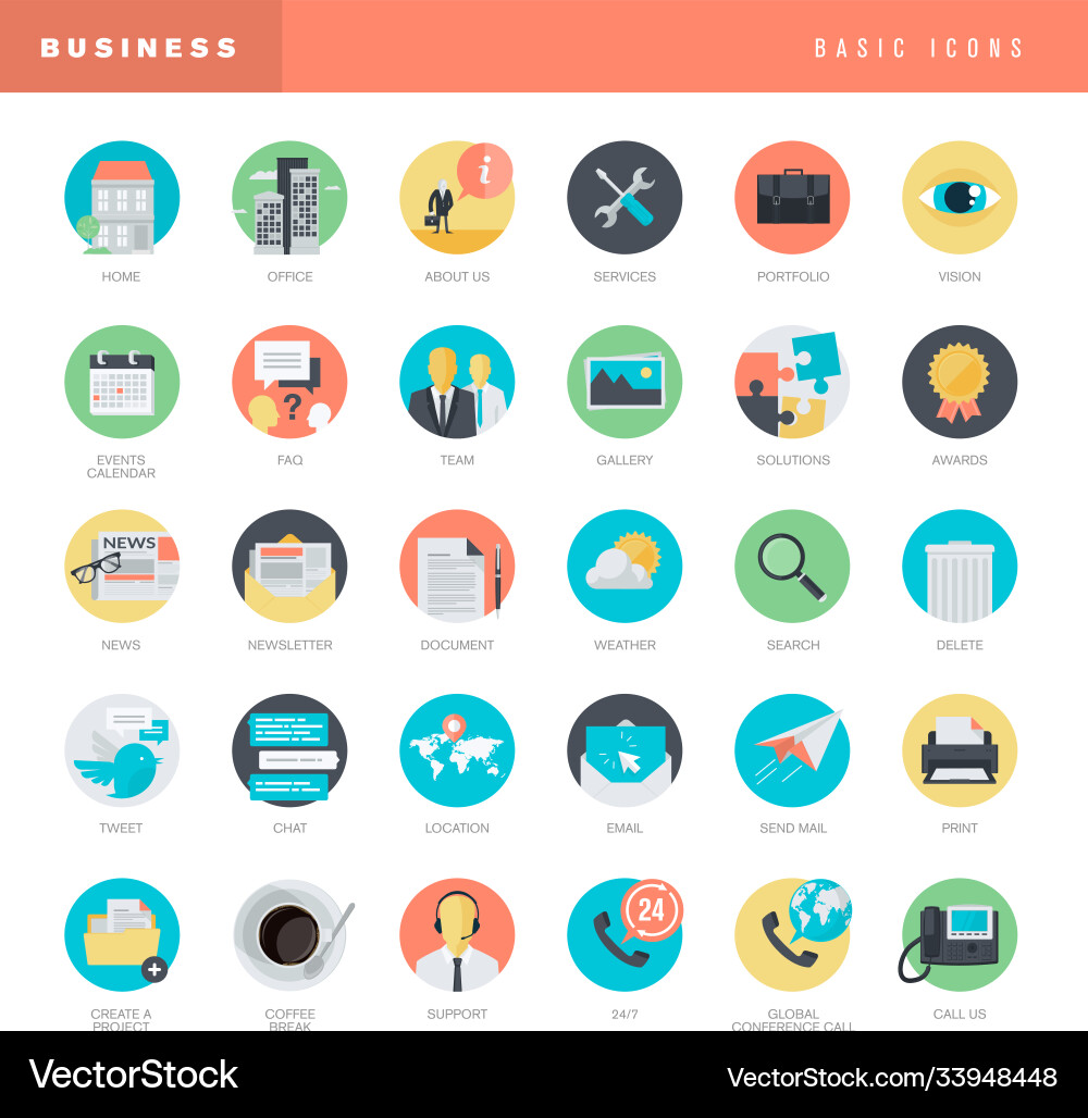 Flat design icons for business Royalty Free Vector Image