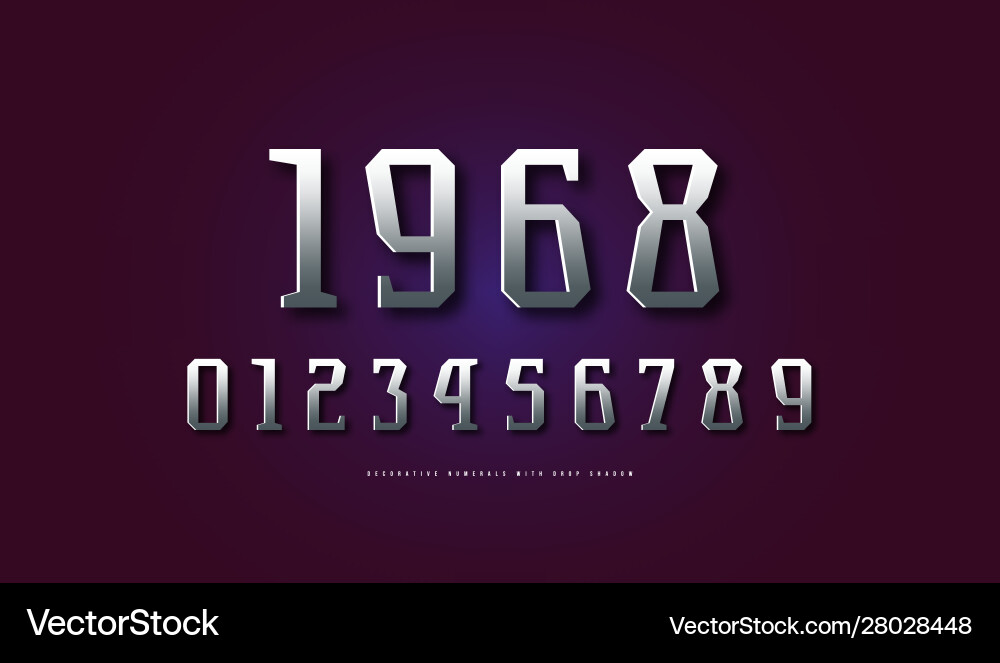 Metal chrome narrow serif numerals Royalty Free Vector Image