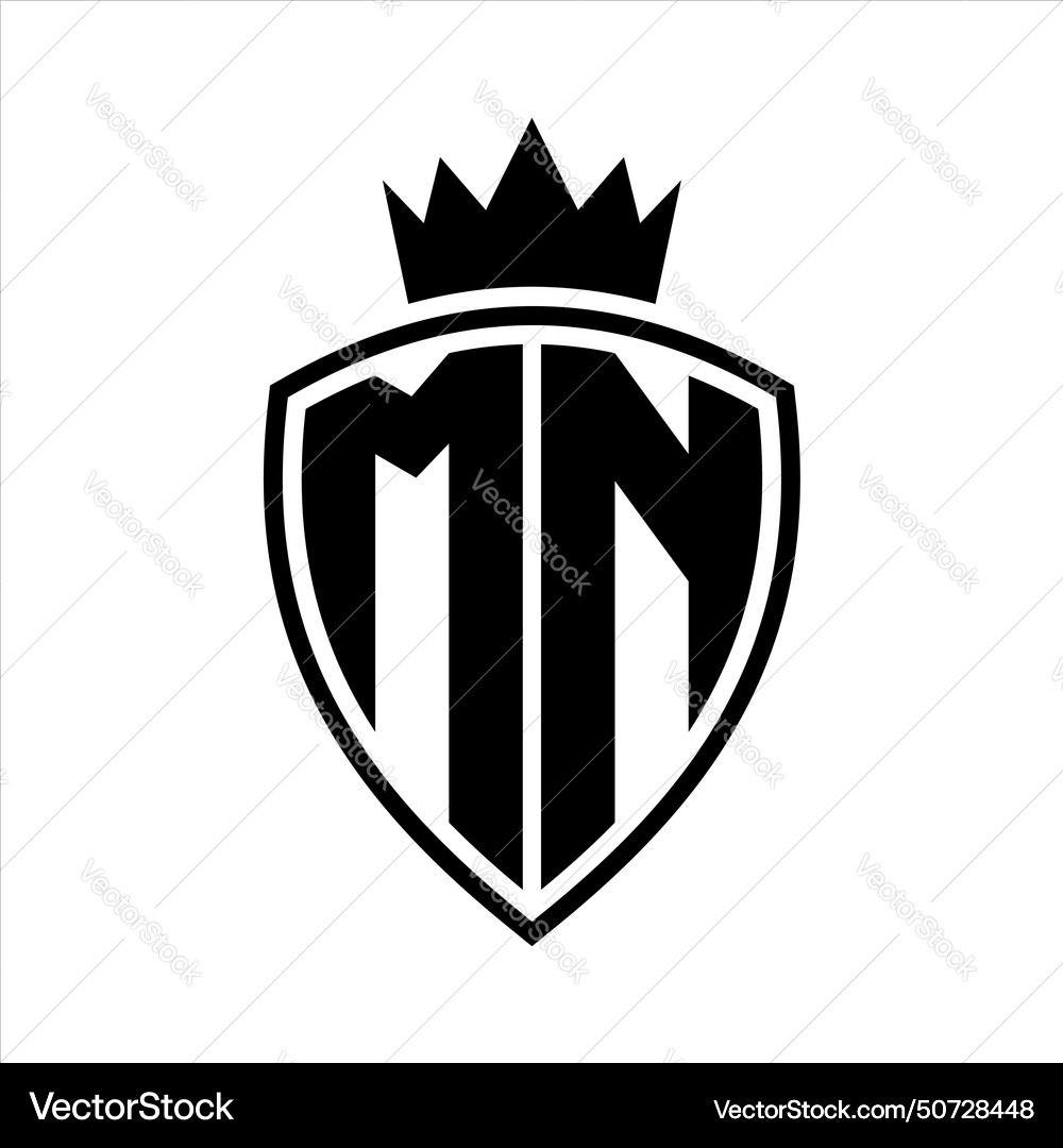 Mn letter monogram shield and crown outline shape Vector Image