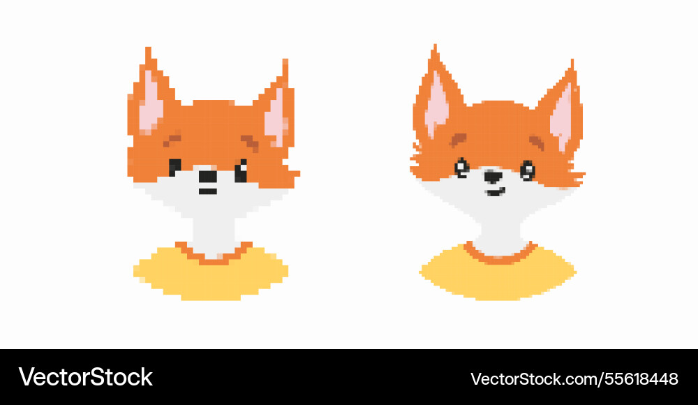 Pixel art of cute fox faces with expressive Vector Image