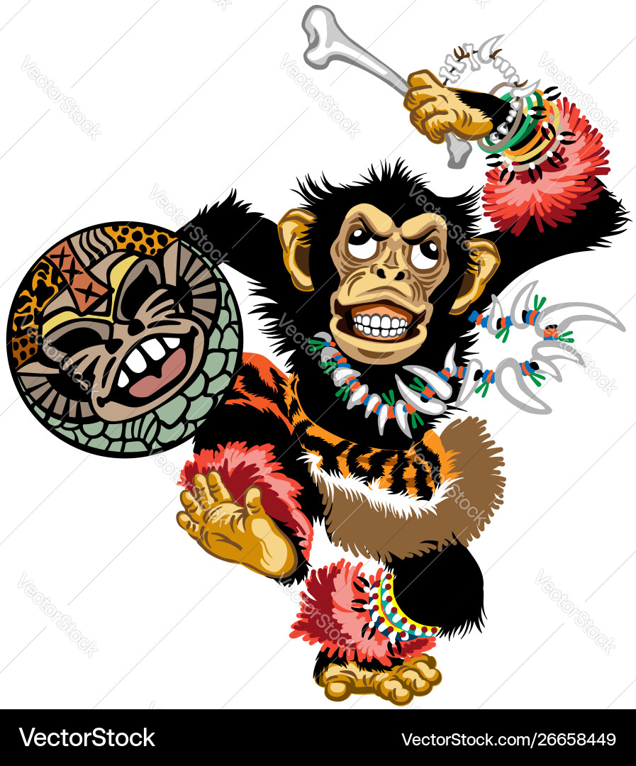 Cartoon chimp dancing shaman Royalty Free Vector Image