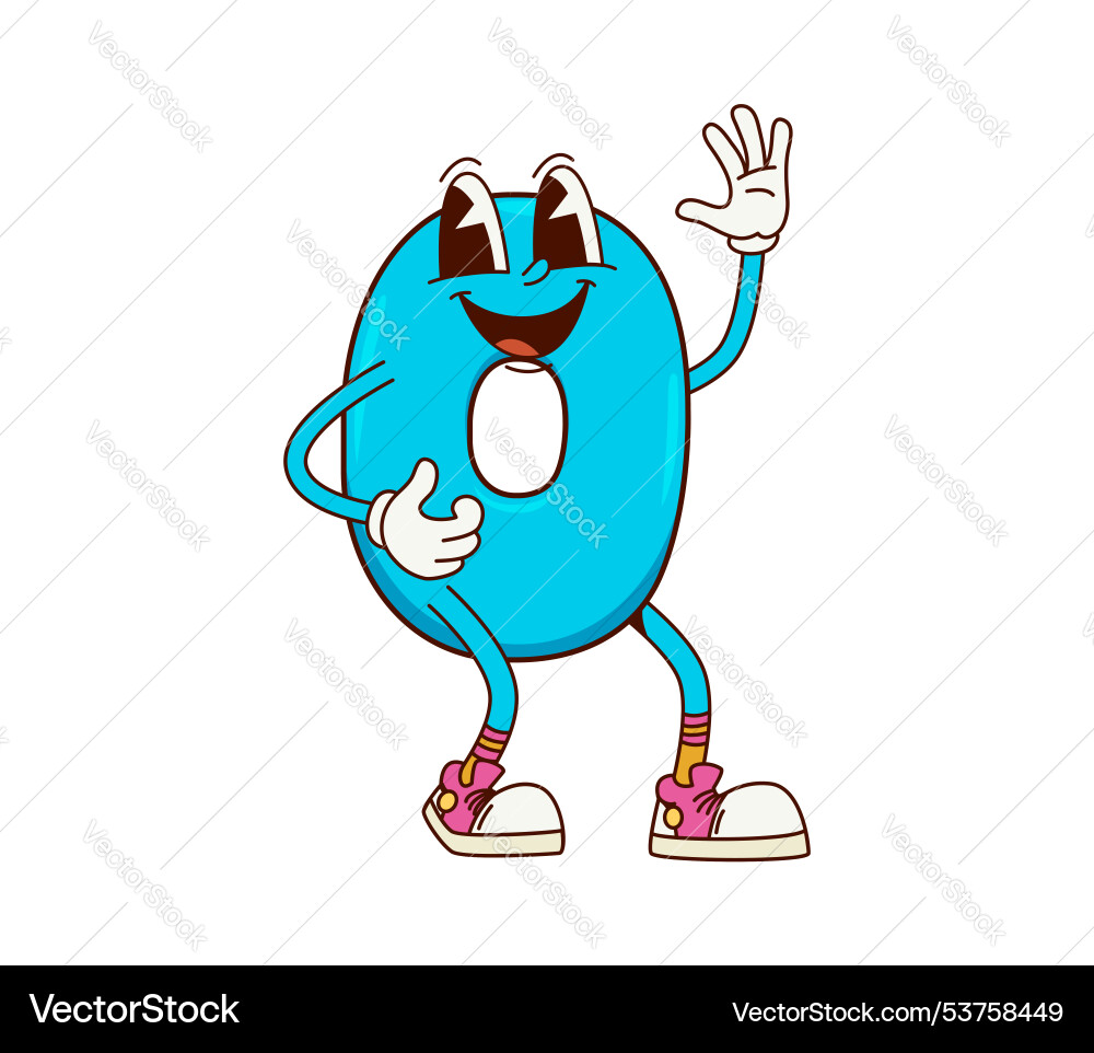 Cartoon math number zero retro groovy character Vector Image