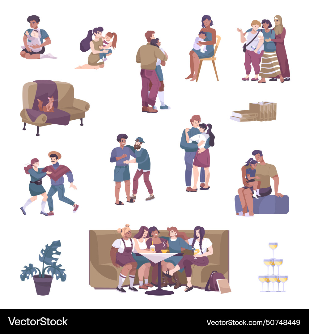 Hug flat icon set Royalty Free Vector Image - VectorStock