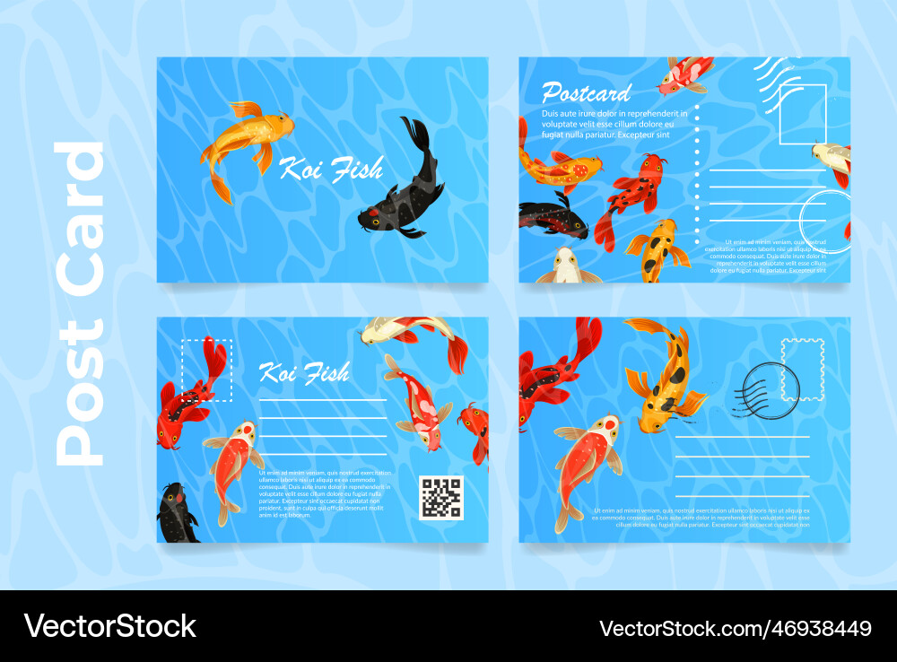 Koi fish post card design template letter mail Vector Image