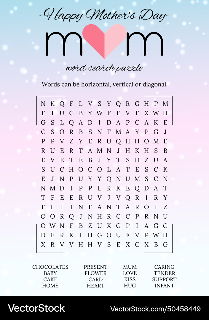 Mothers Day Word Search Puzzle Royalty Free Vector Image