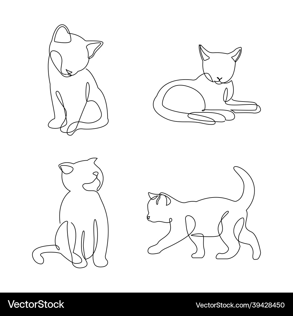 Cute cat continuous line drawing elements set Vector Image