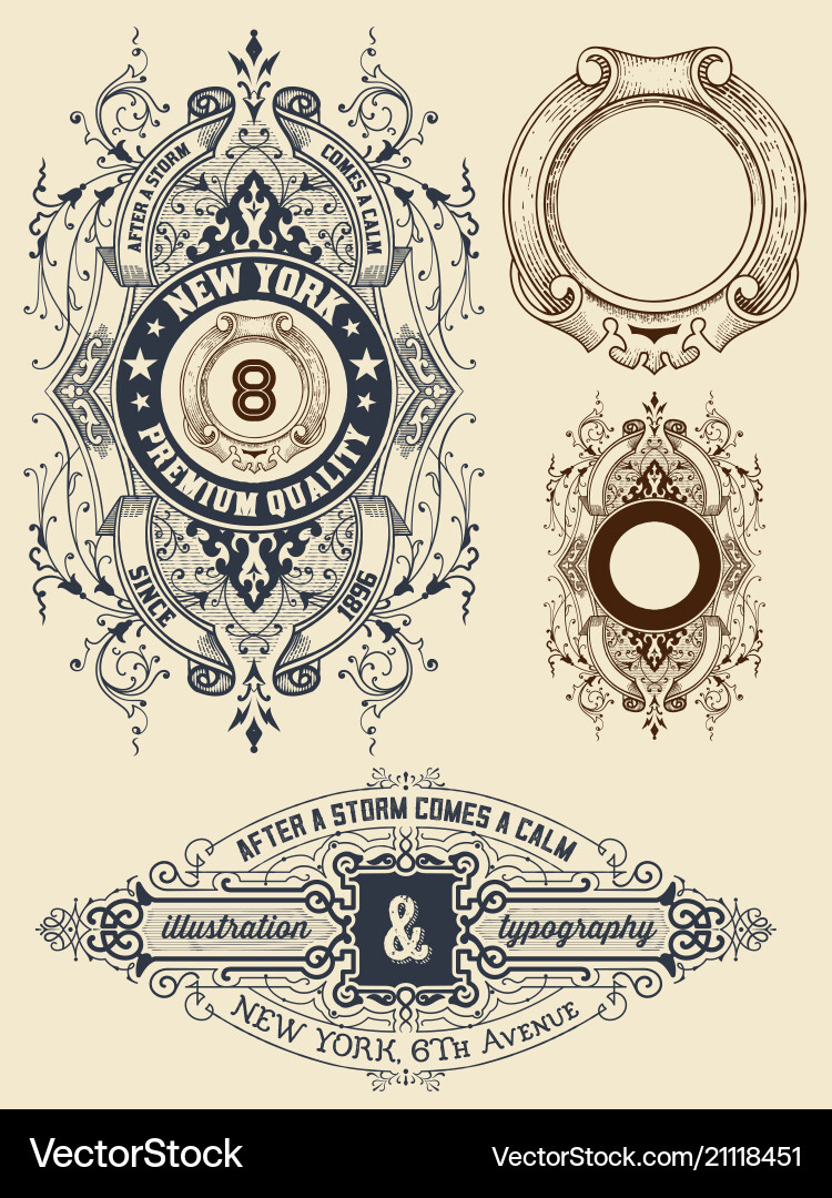 Aged labels with floral details Royalty Free Vector Image