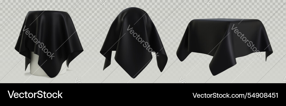 Black cloth reveal mockup set Royalty Free Vector Image