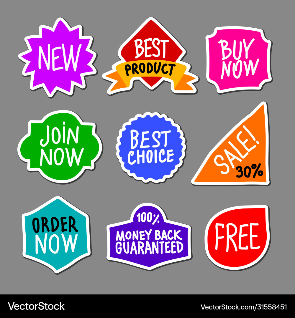 Color advertising stickers Royalty Free Vector Image