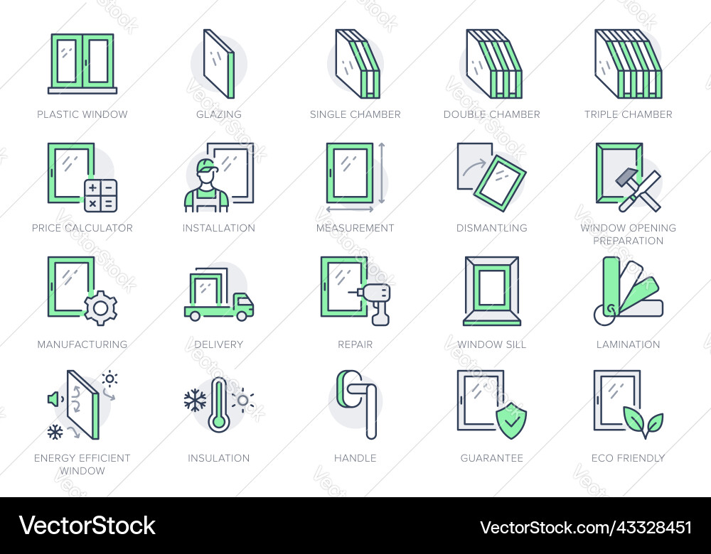 Plastic window line icons Royalty Free Vector Image
