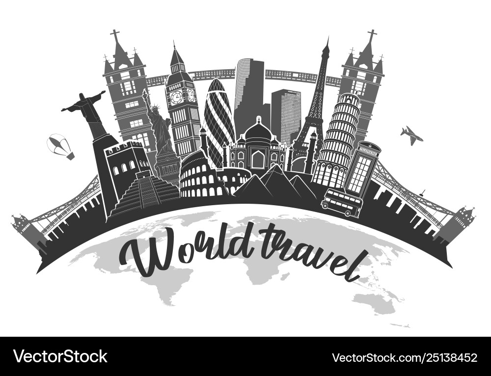 Travel journey famous monuments world Royalty Free Vector