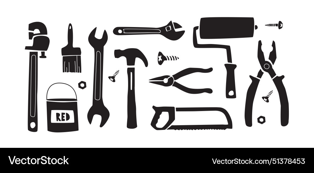 A haushold tools set in doodle style hand drawn Vector Image