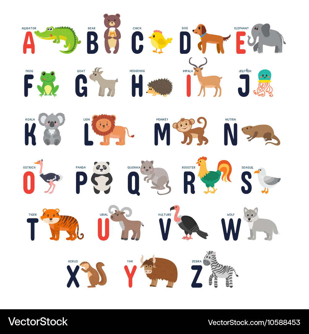 Cute Animal Alphabet Poster Royalty Free Vector Image