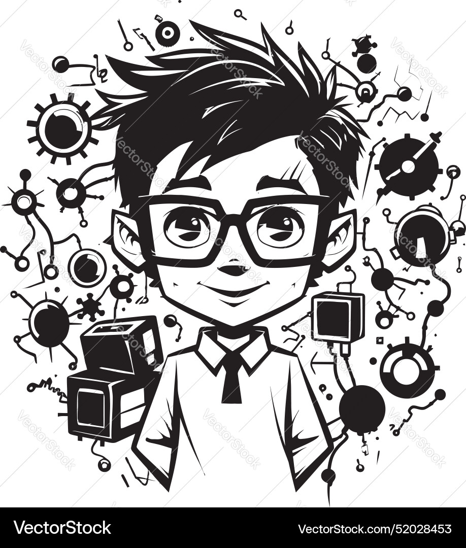 Future tech guru engineering cyber kid Royalty Free Vector