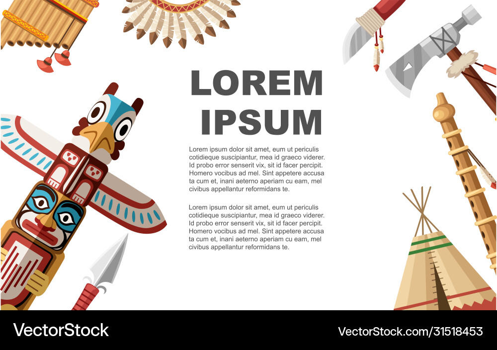 Group indian weapon tent and totem flat Royalty Free Vector