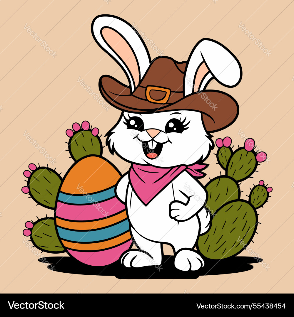 Cowboy bunny with easter egg and cactus Royalty Free Vector