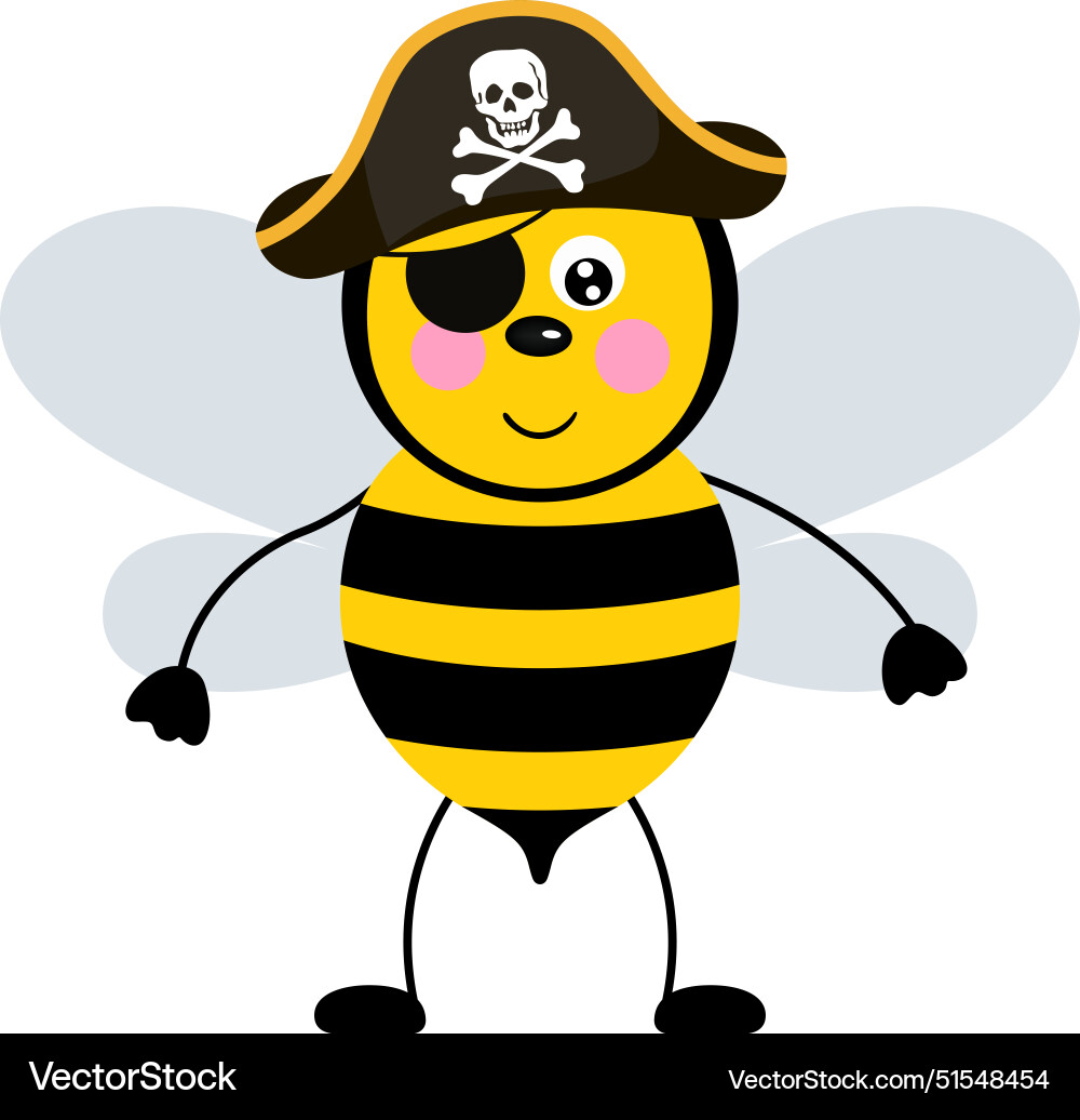 Funny pirate bee with black hat and covered eye Vector Image