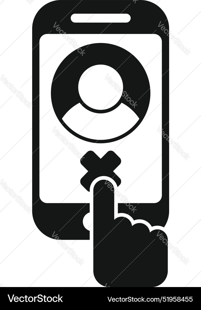 Finger pressing delete contact button Royalty Free Vector