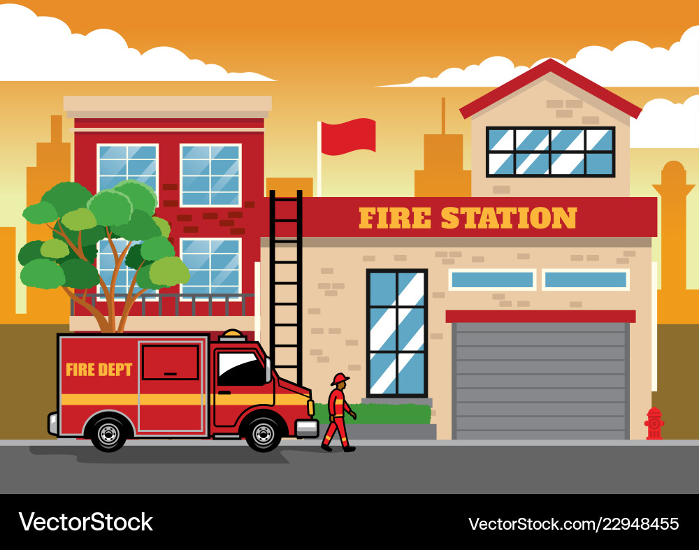 Fire truck in station Royalty Free Vector Image