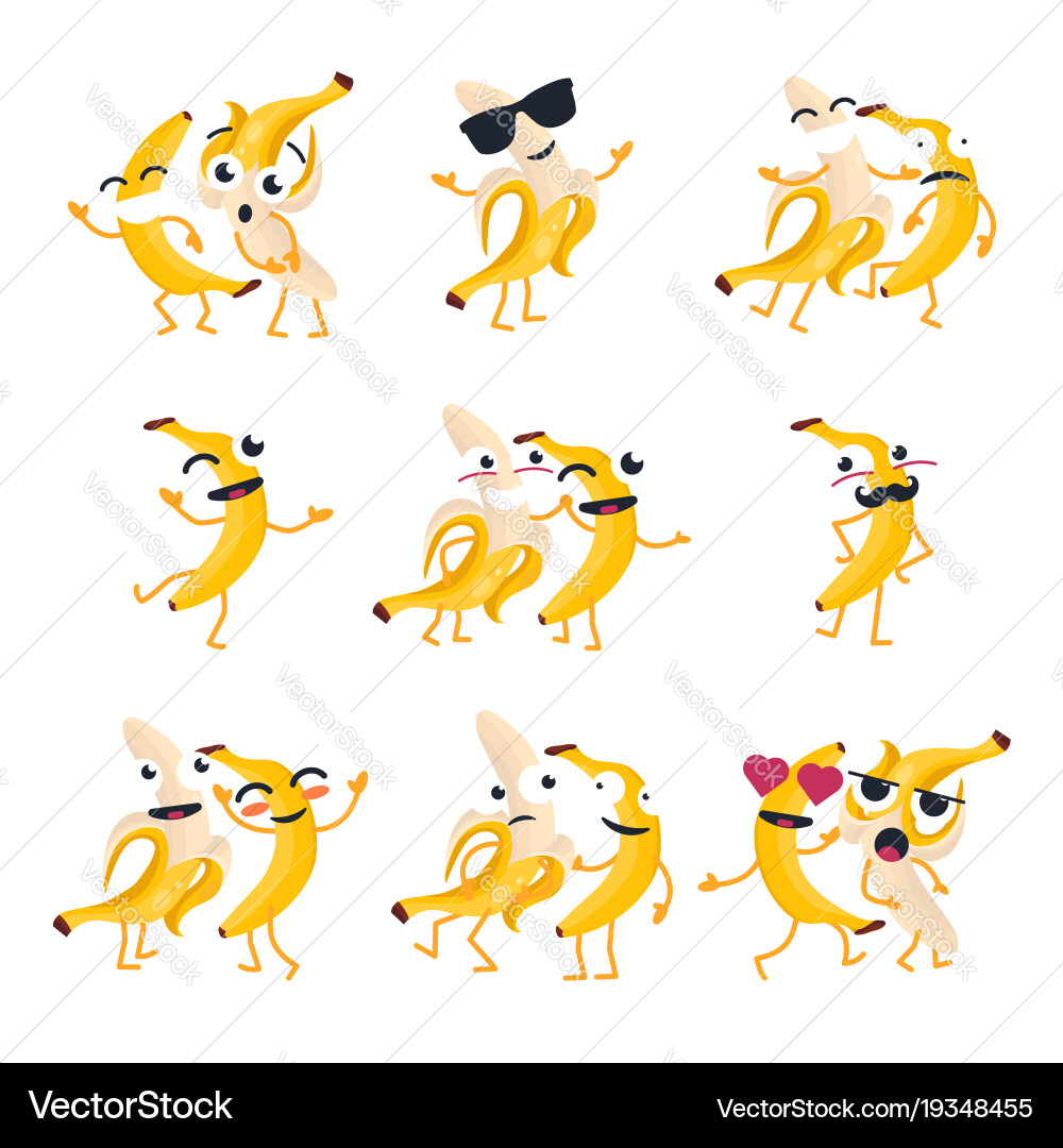 Funny bananas - isolated cartoon emoticons Vector Image