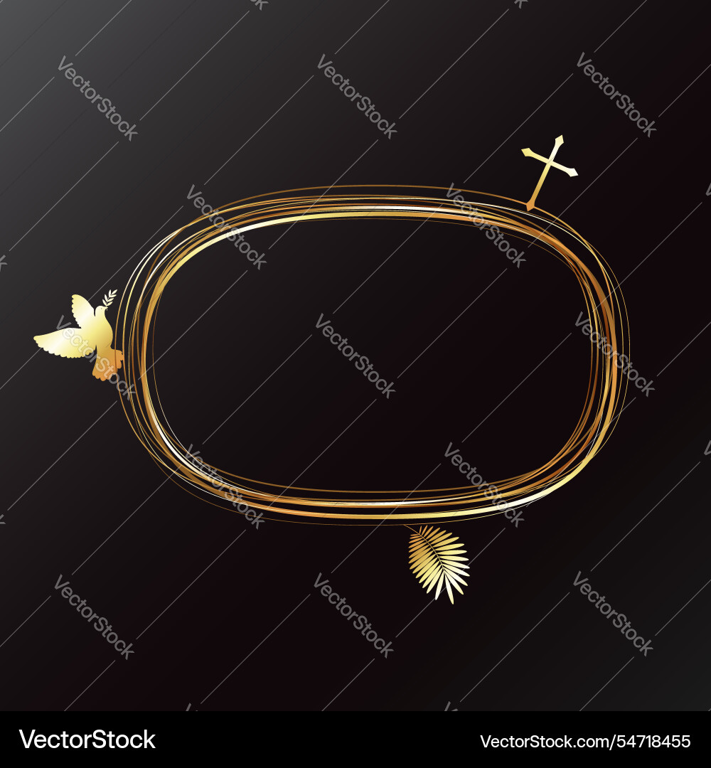 Oval banner with gold threads cross dove Vector Image