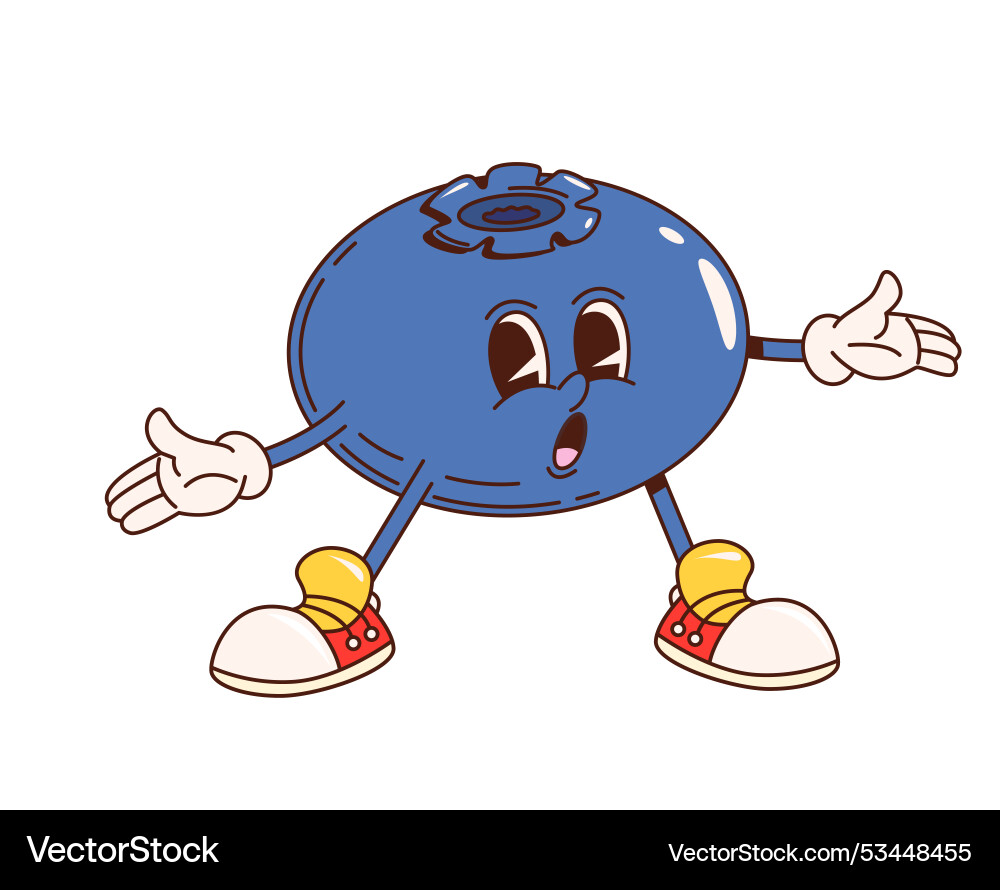 Retro groovy surprised blueberry berry character Vector Image