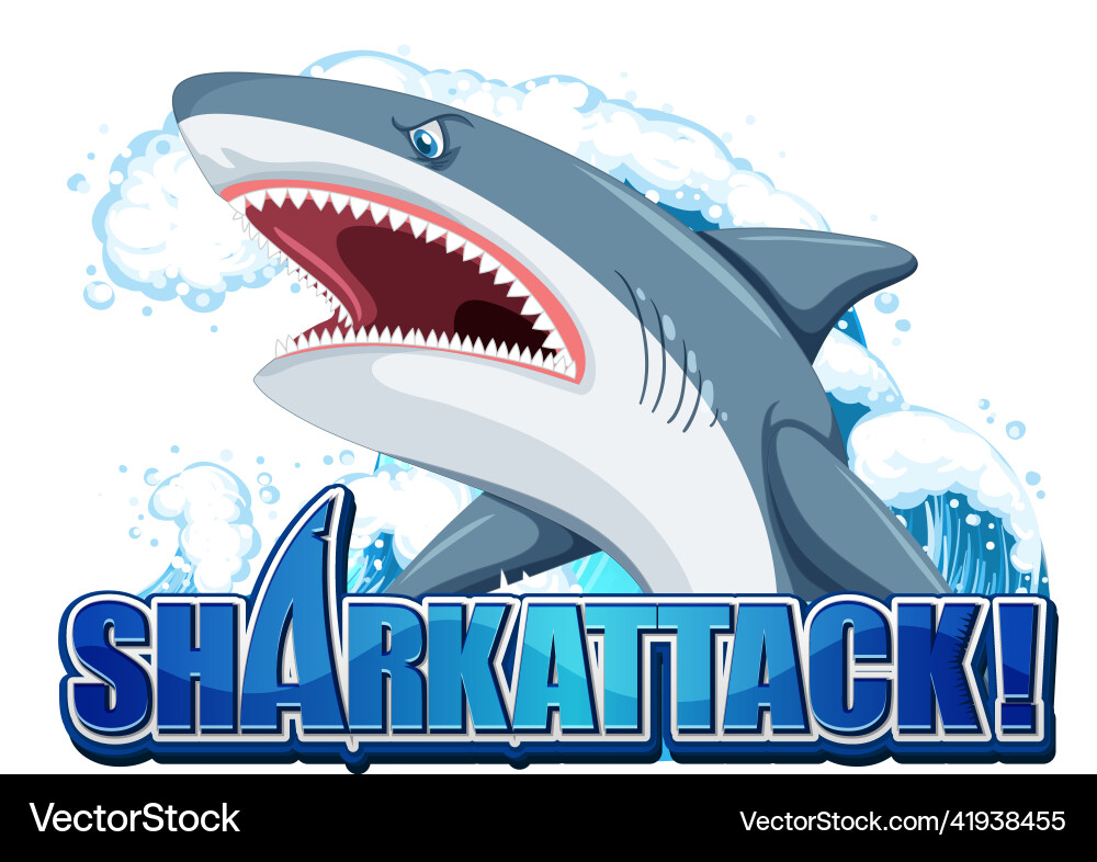 Shark attack font logo with cartoon aggressive Vector Image