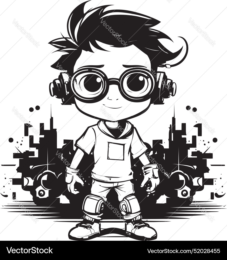 Tech dynamo engineering cyber kid icon Royalty Free Vector