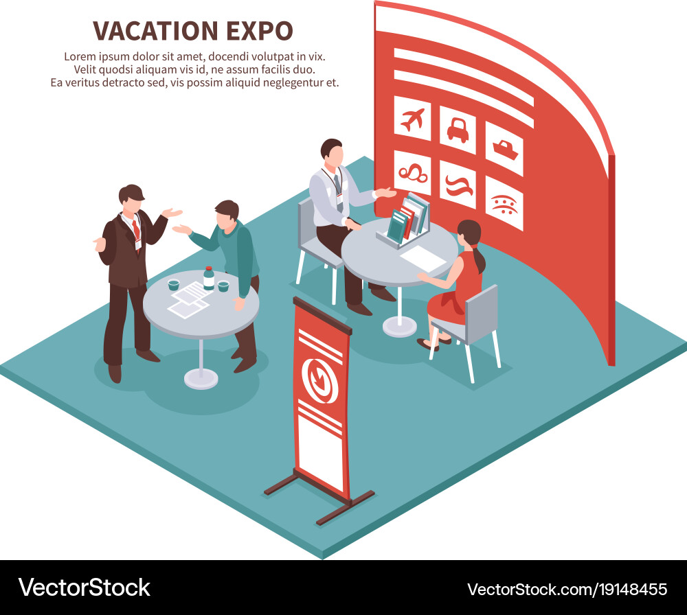 Vacation expo isometric background Royalty Free Vector Image