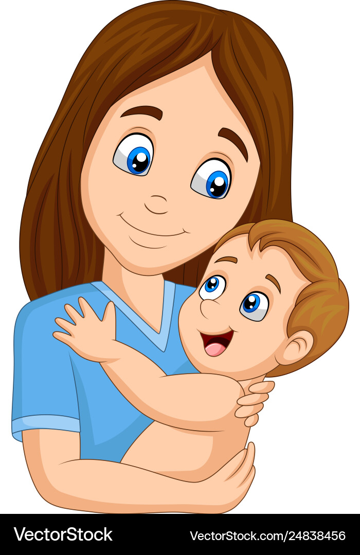 Cartoon happy mother hugging her baby Royalty Free Vector