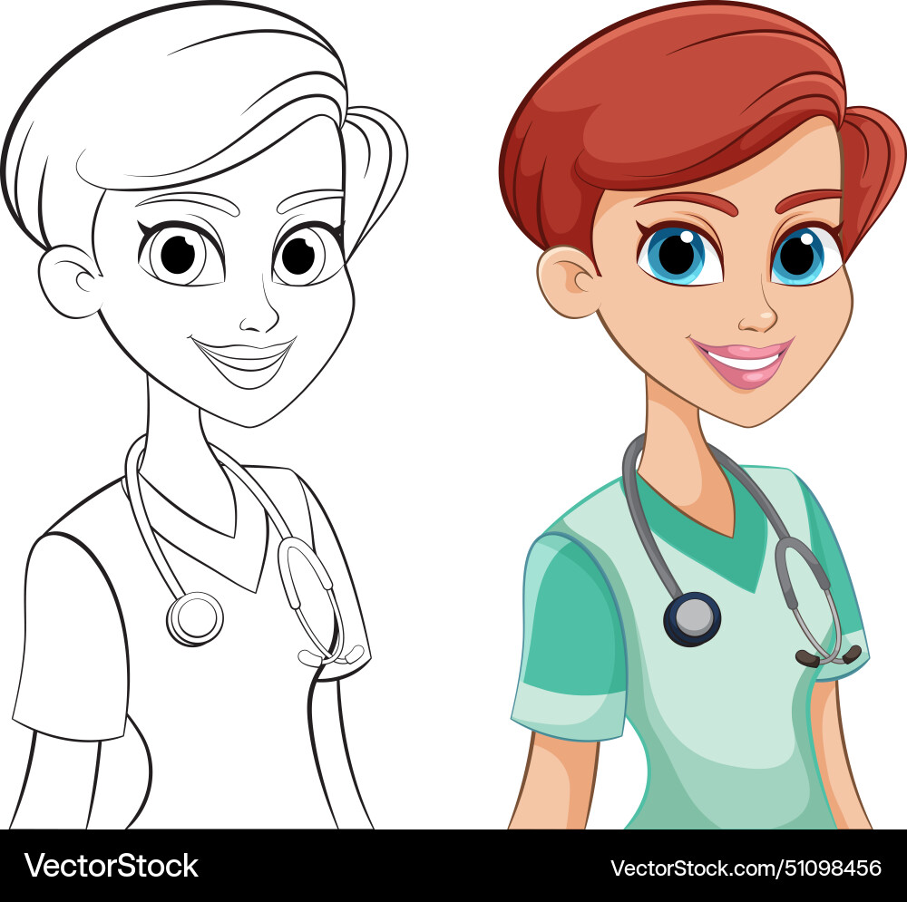 Colorful and outlined nurse characters Royalty Free Vector