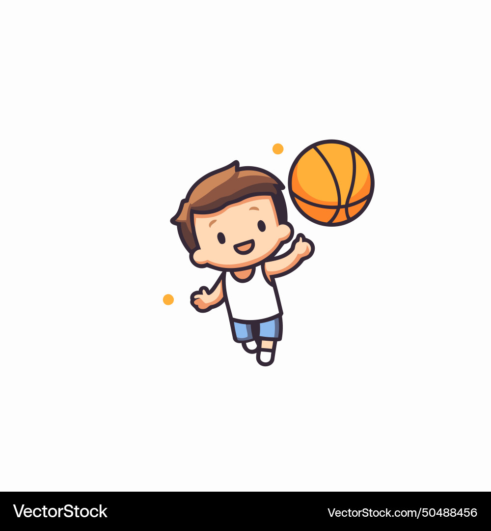 Cute boy playing basketball cartoon character Vector Image