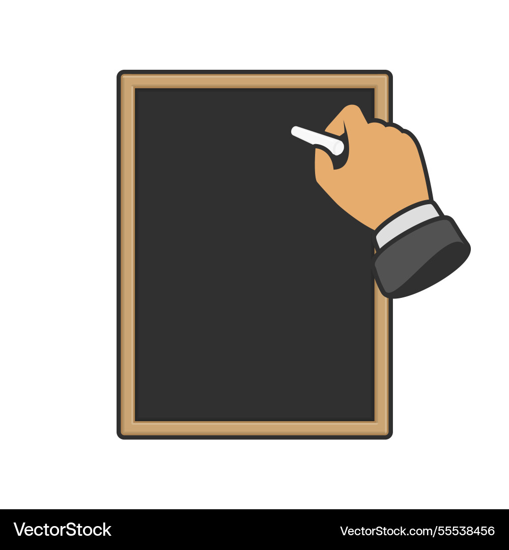 Hand with chalk on chalkboard Royalty Free Vector Image