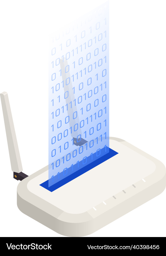 Holographic router isometric composition Vector Image