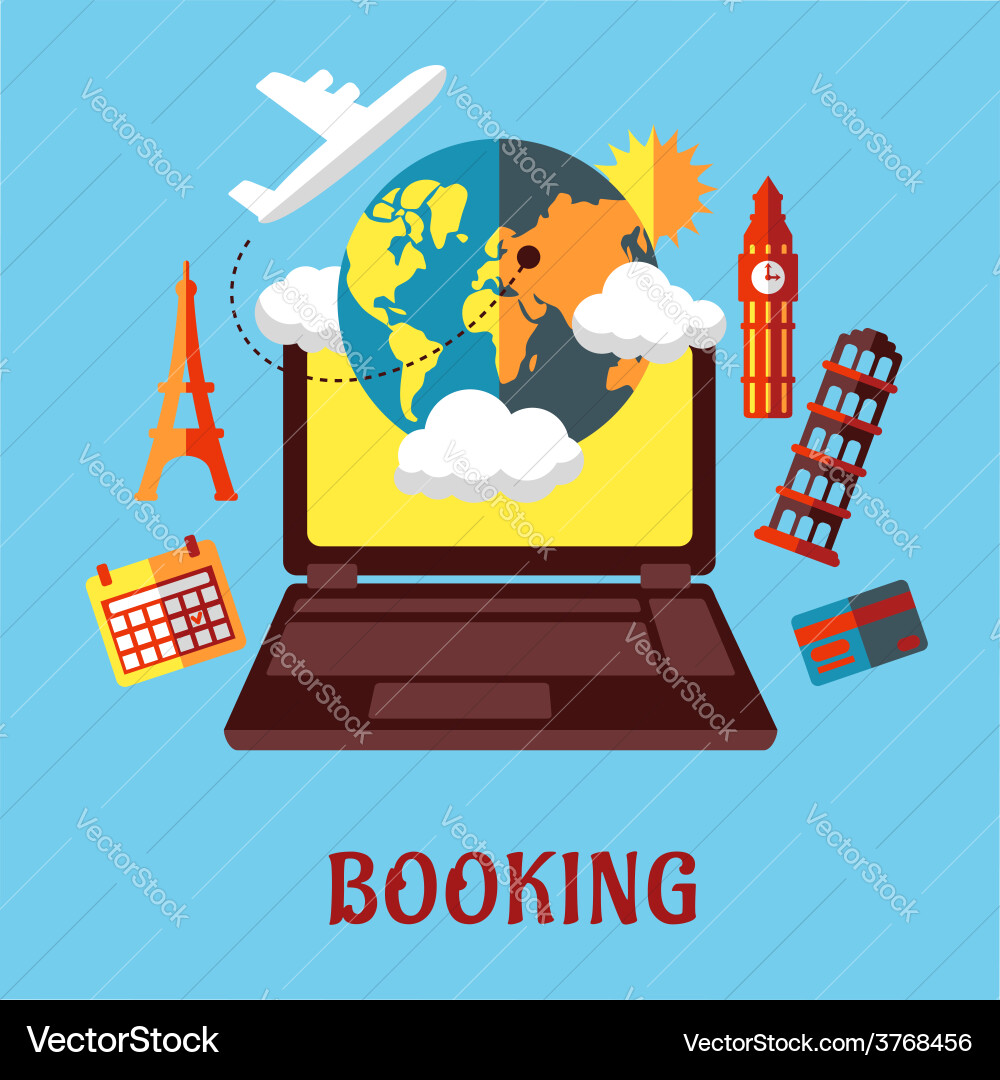 Online travel and booking flat concept Royalty Free Vector