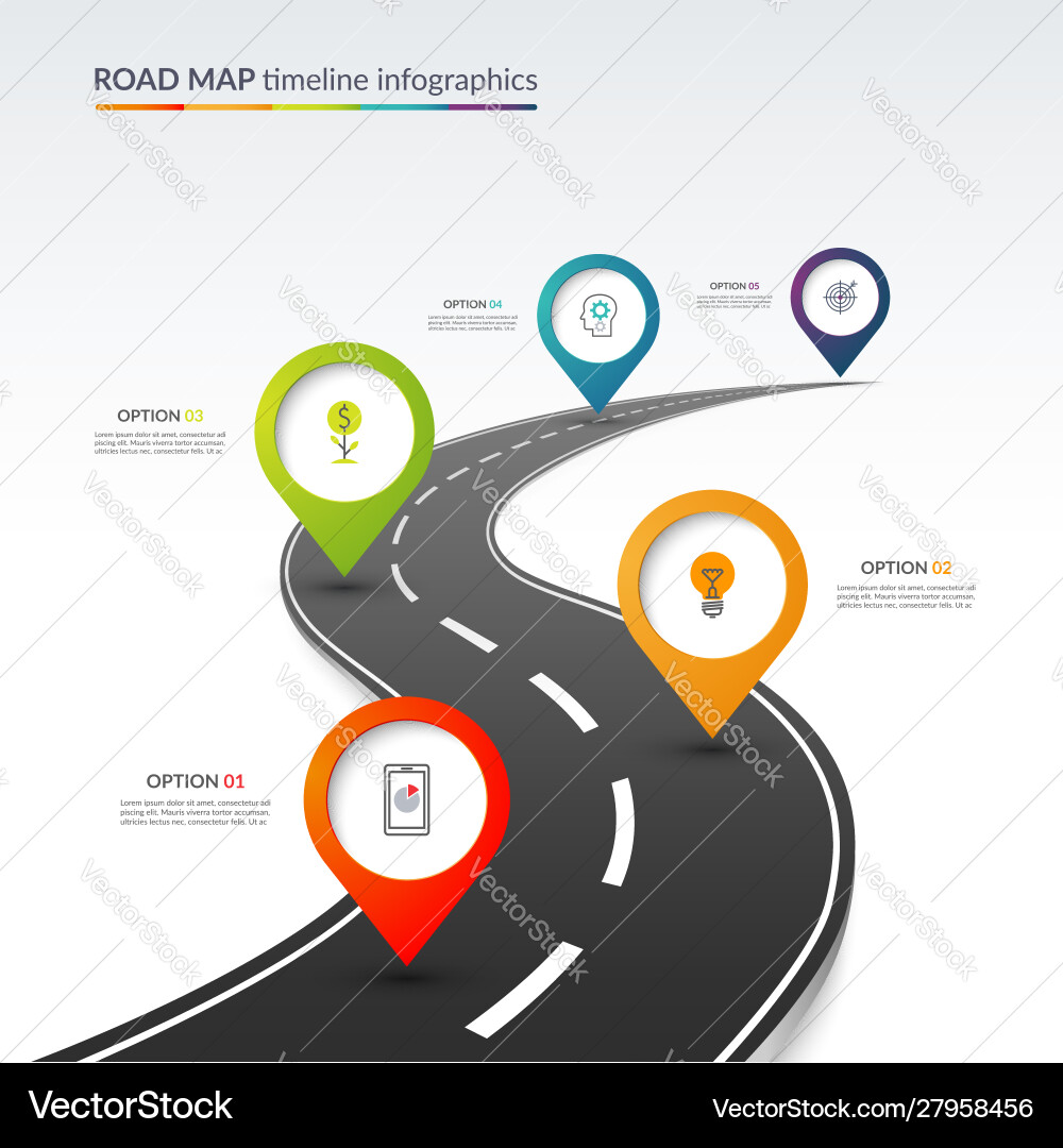 Road map timeline infographic template Royalty Free Vector