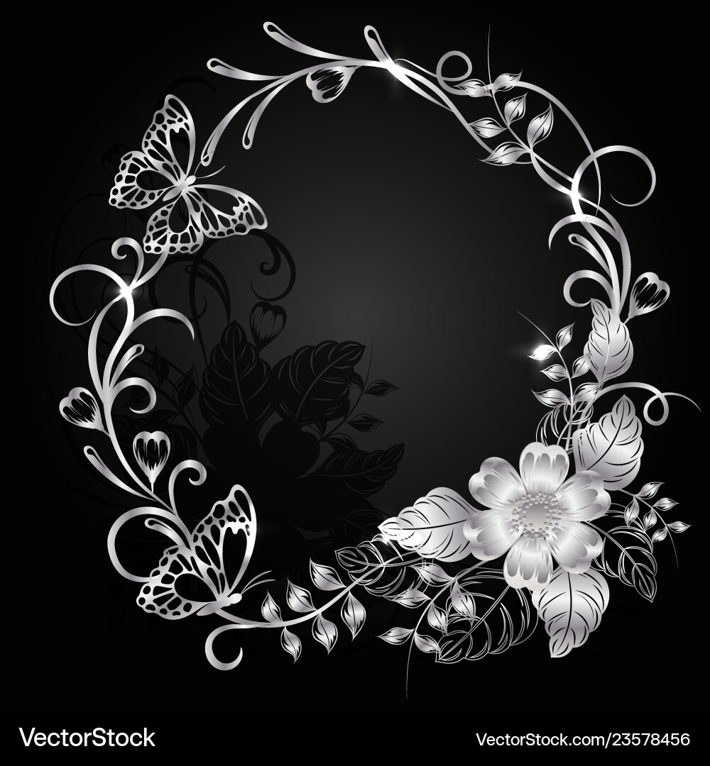 Silver flowers with shadow on dark background Vector Image