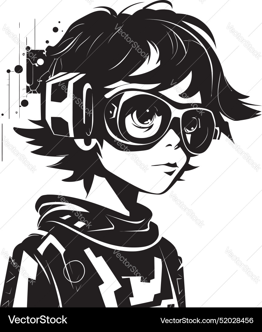 Young techie inventive kid logo design with cyber Vector Image