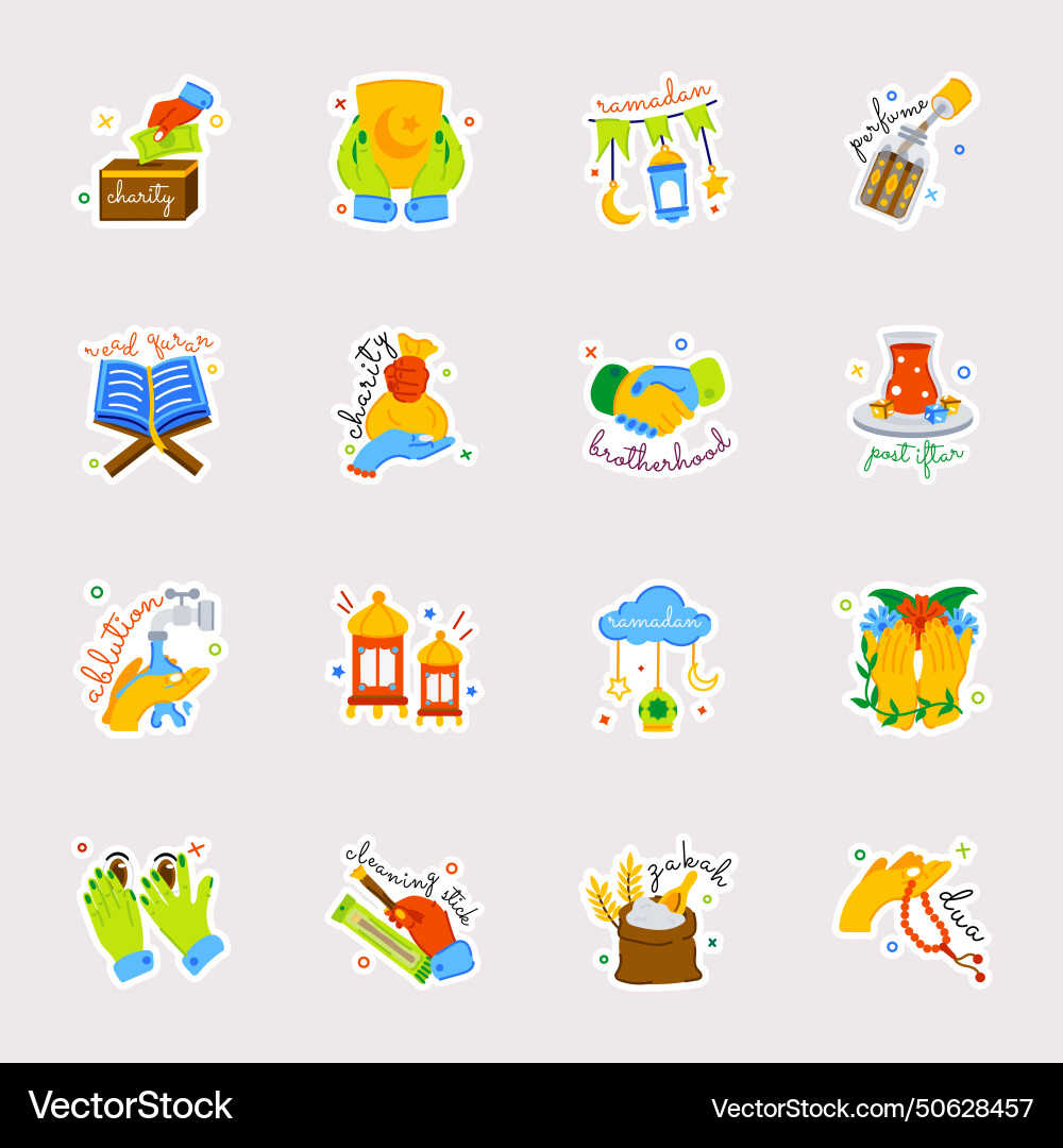 Bundle of ramadan traditions flat stickers Vector Image