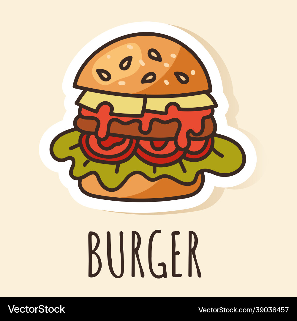 Burger fast food sticker design element Royalty Free Vector